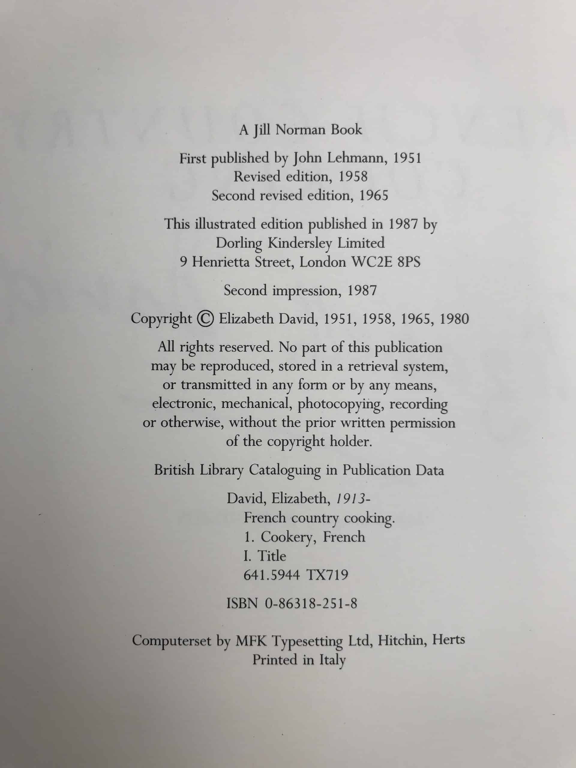 Elizabeth David - French Country Cooking - SIGNED Limited Edition 322/500