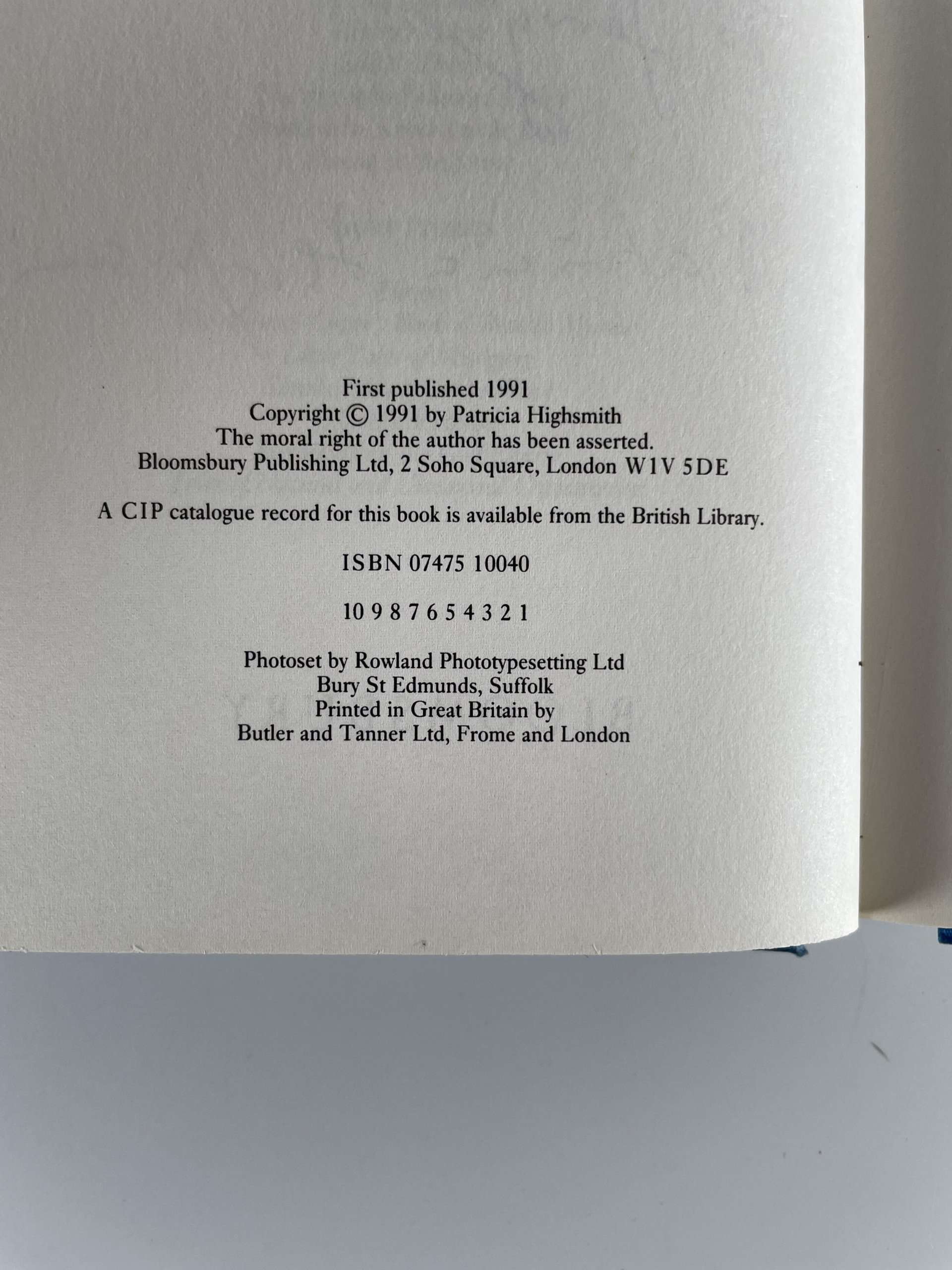 Patricia Highsmith - Ripley Under Water - SIGNED - First UK Edition 1991