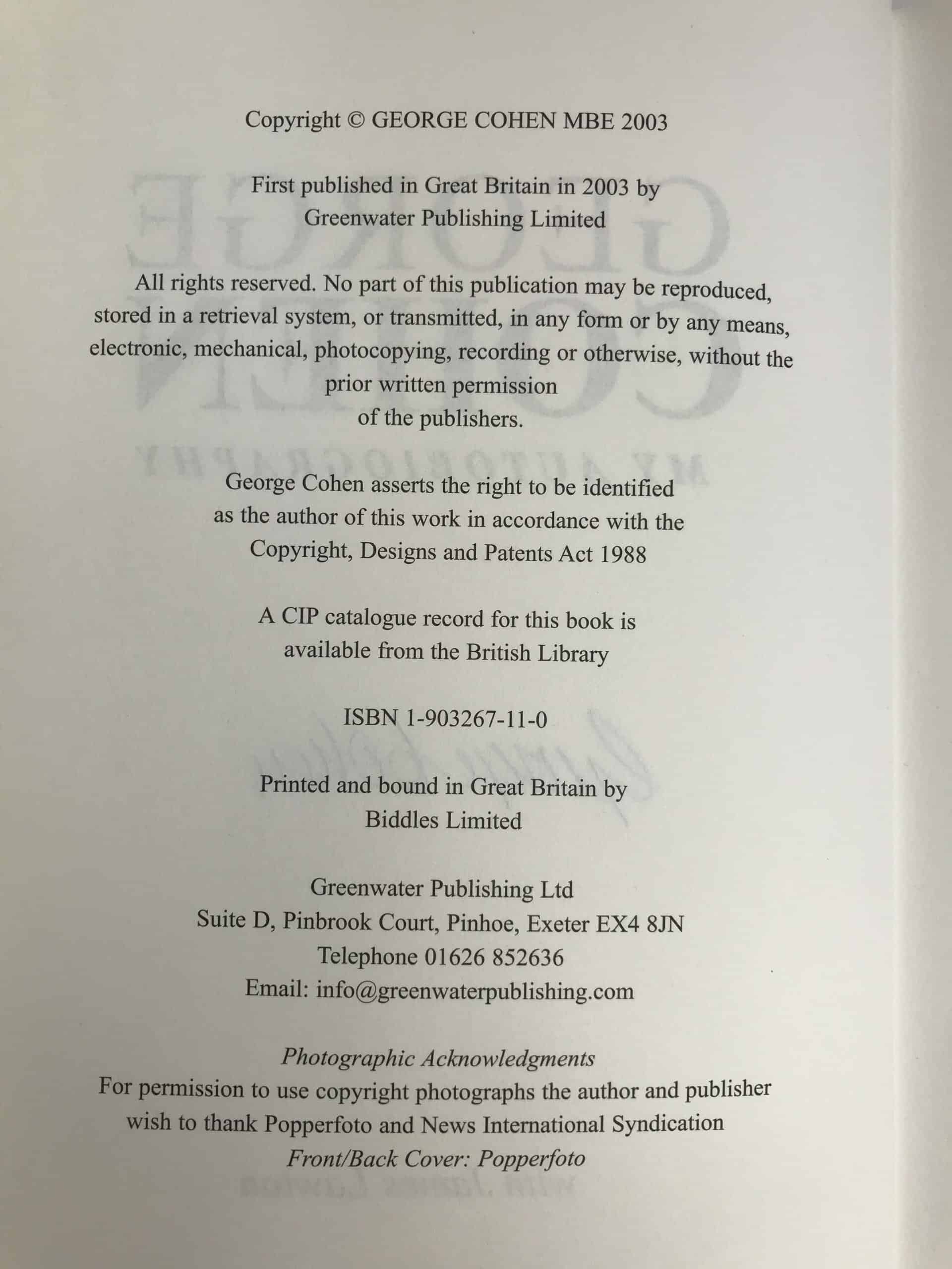 George Cohen - The Autobiography - SIGNED First Edition 2003