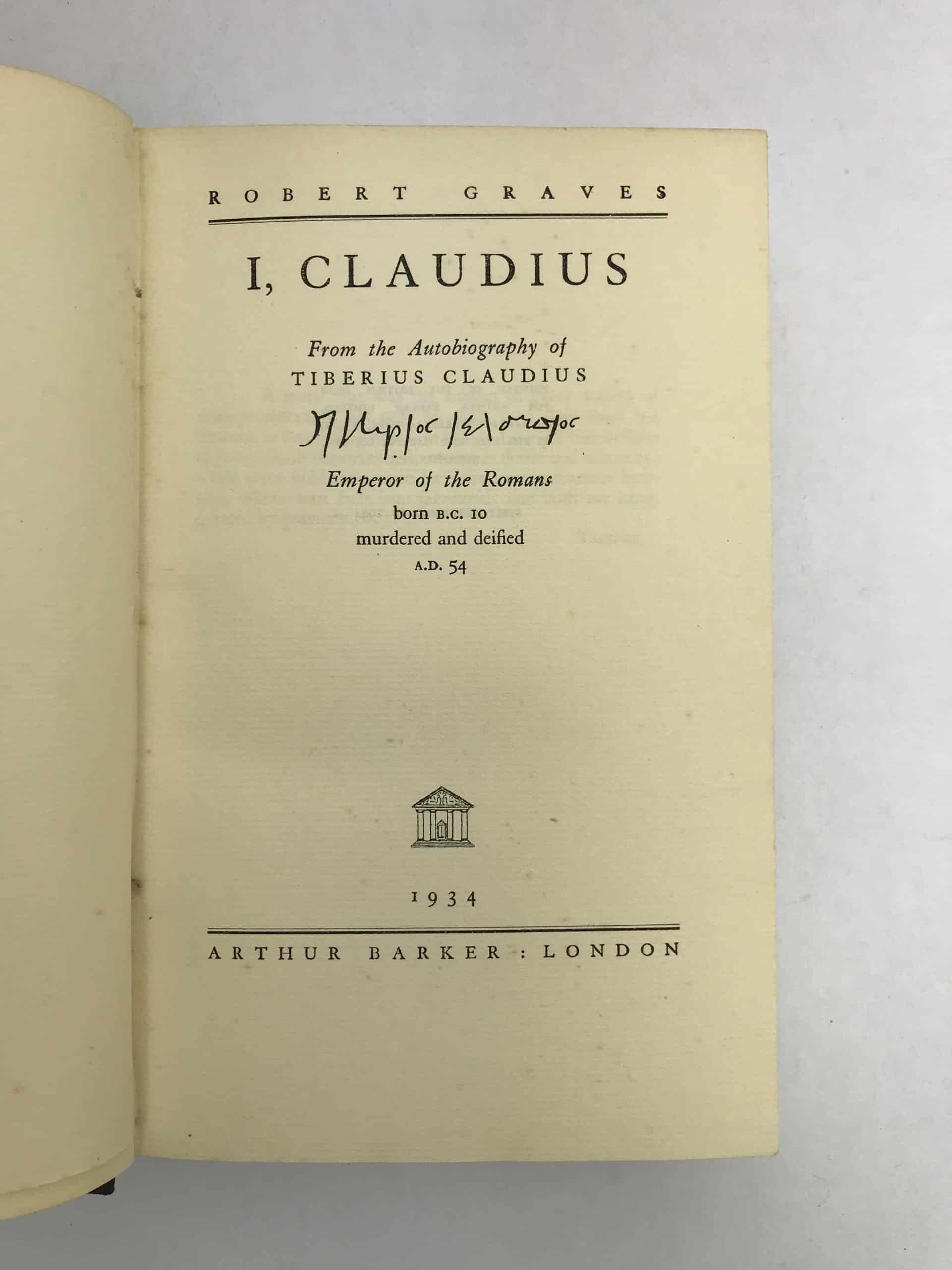 Robert Graves - I, Claudius - First UK Editions 1934