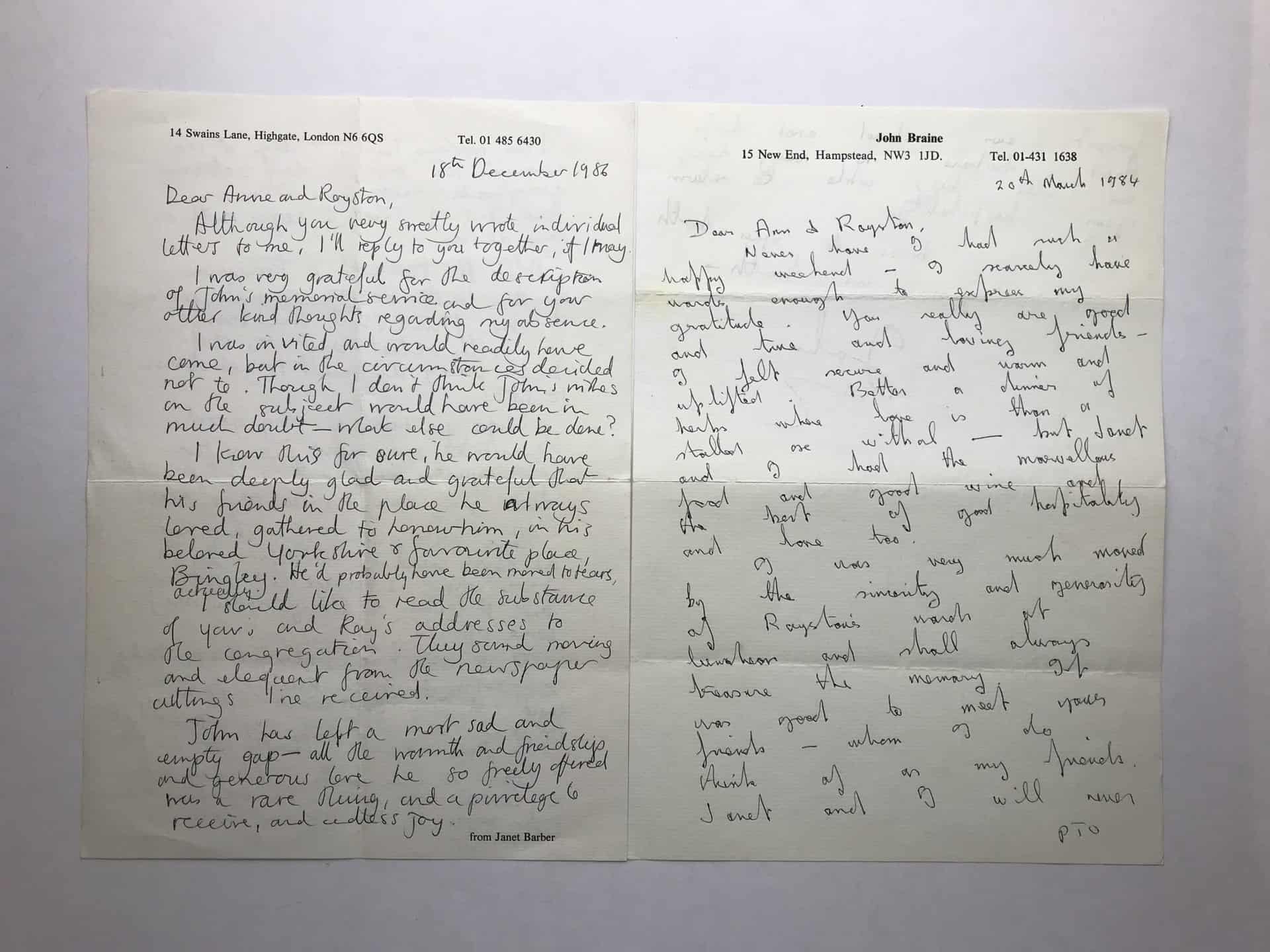 John Braine - Selection of letters, handwritten by John Braine and ...