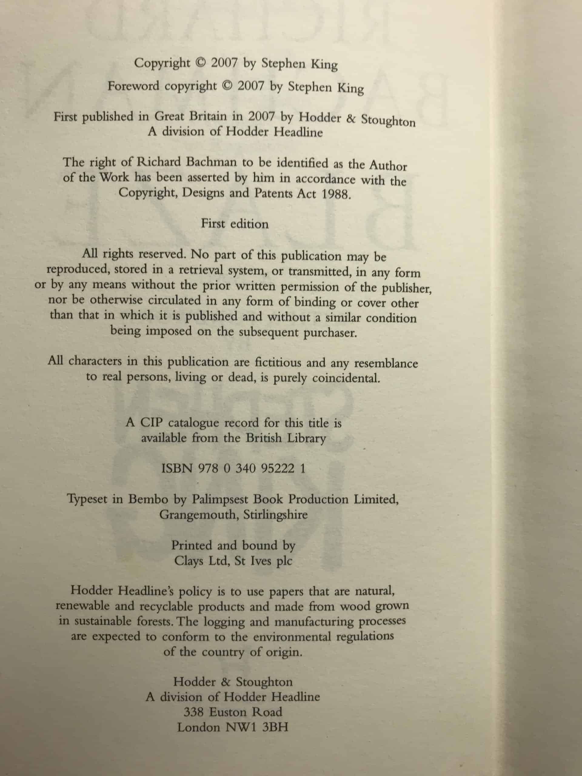 Richard Bachman [Stephen King] - Blaze - First UK Edition 2007