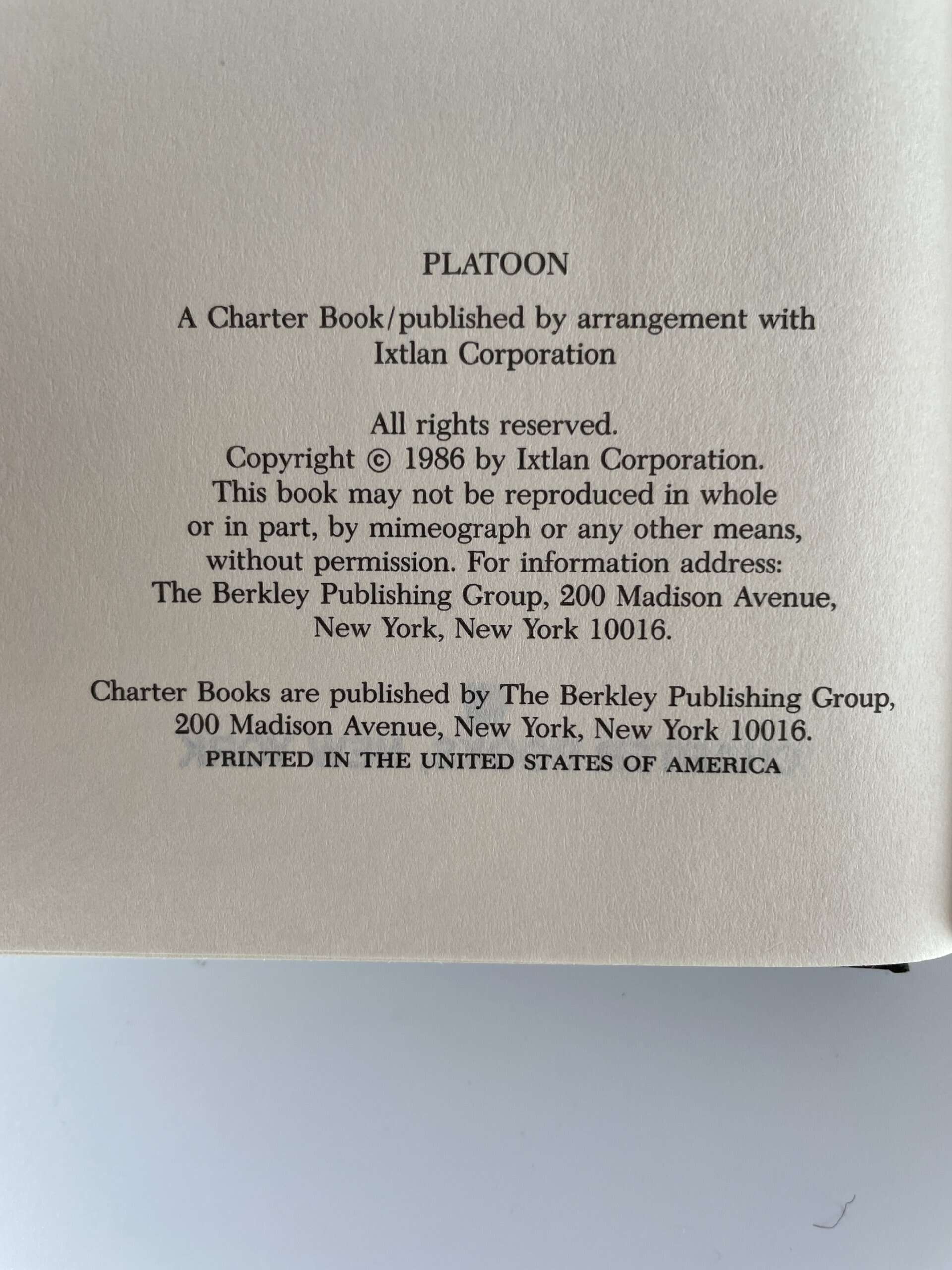 Dale A. Dye - Platoon - First Edition 1986