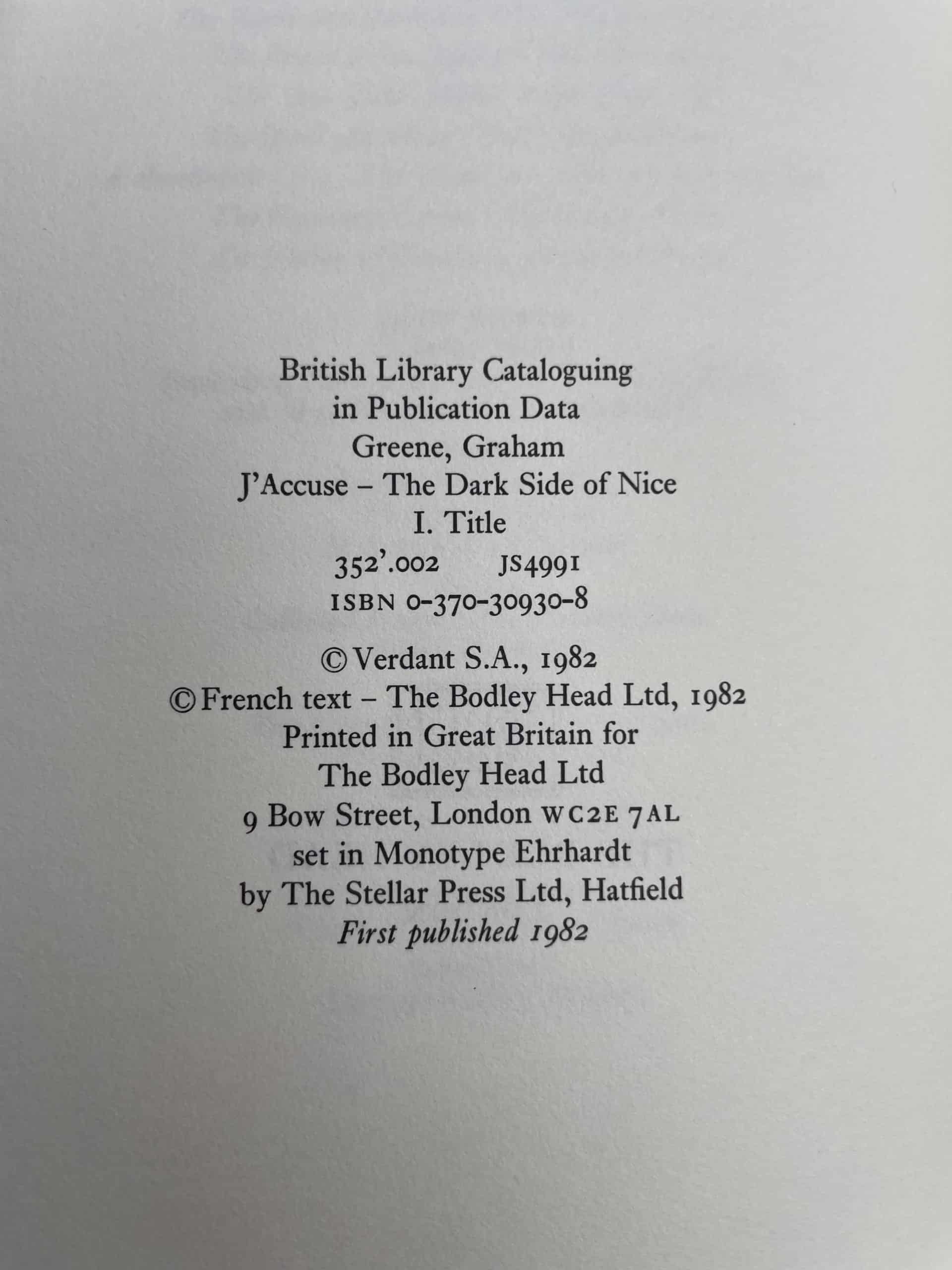 Graham Greene - J'Accuse - First Edition 1982