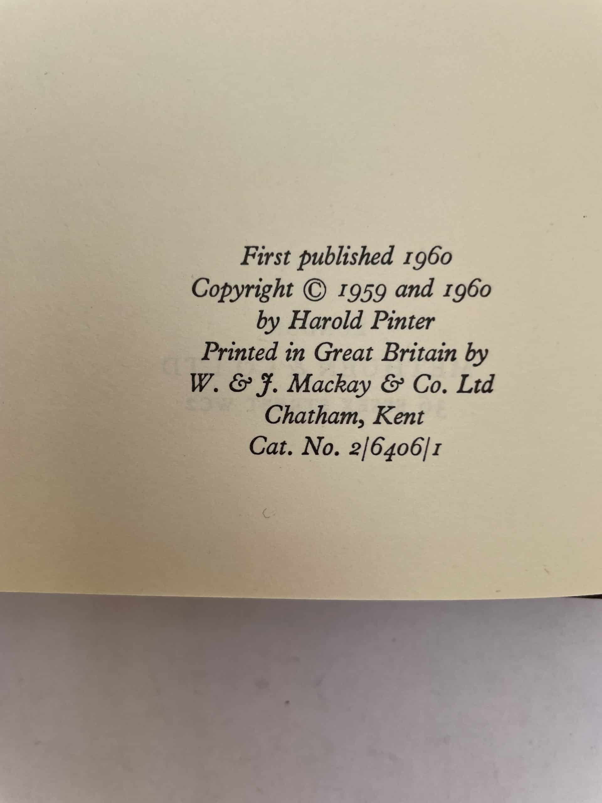 Harold Pinter The Birthday Party First Edition 1960
