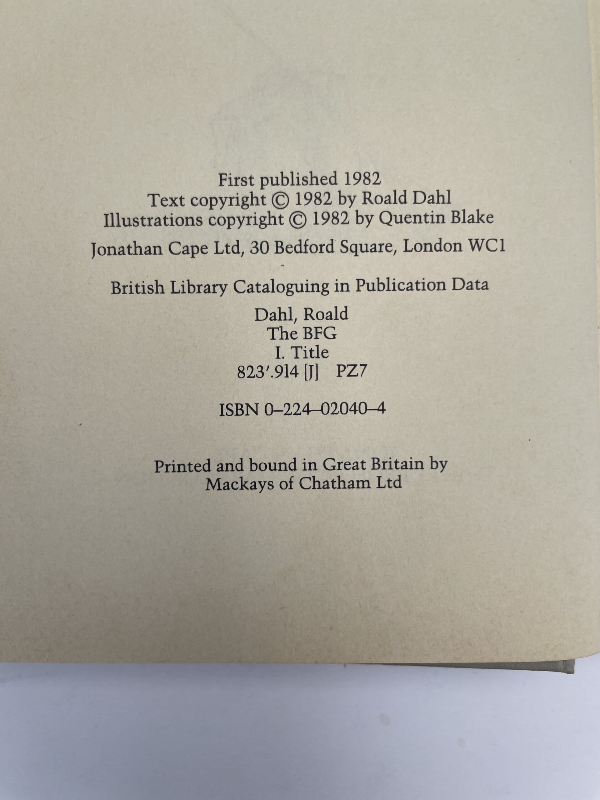 Roald Dahl [Quentin Blake] - The BFG - First Edition 1982