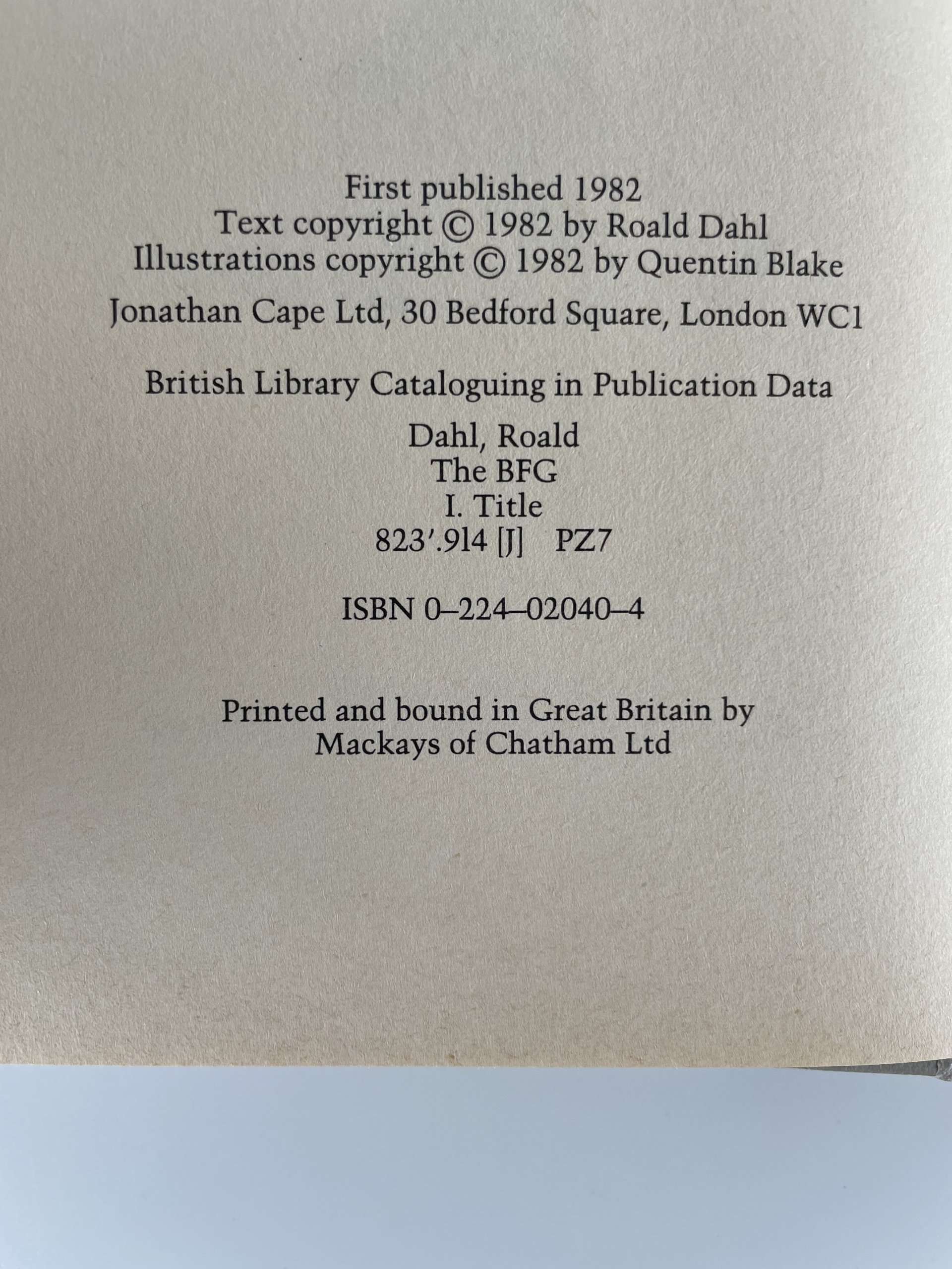 Roald Dahl [Quentin Blake] - The BFG - First UK Edition 1982 - a ...